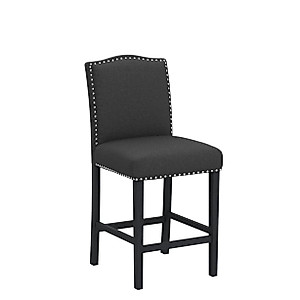 KCC Counter Height Bar Stool 26 Inches Upholstered High Back Barstool with Antique Nail Heads Solid Wood Set of 2 Counter Height Bar Chairs,Gray