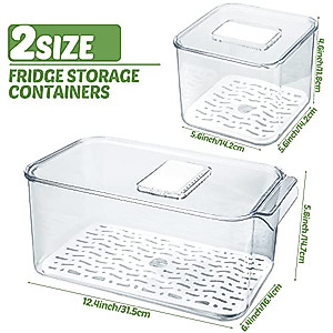 6 Pieces Fruit and Veggie Storage Containers for Fridge with Lids and Removable Drain Tray Produce Saver Food Storage Containers for Refrigerator to Keep Fruits, Vegetables, Meat, Fish Fresh and Dry