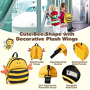 BABY JOY 2PC Kids Luggage Set, 4 in 1 Toddler 18” Ride-on & Carry-on Hardshell Suitcase with Wheels, Anti-Lose Rope, 12” Backpack Set, Lightweight Travel Rolling Trolley for Boys Girls (Cute Bee)