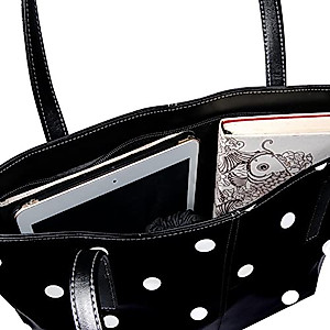 Fashion Leather Handbags White Black Polka Dot Tote Bag With Zipper for Beach Shopping School Work Travel Business