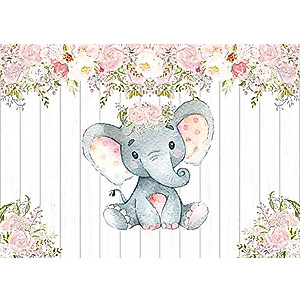 INRUI Elephant Theme Photography Background Pink Floral Elephant Baby Shower Party Decoration Backdrop 7x5FT