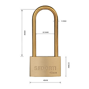 SEDORTI Weather Proof Lock, Keyed Alike Solid Brass Padlocks with Long Brass Shackle, Light Duty, 1-1/2" Wide Body, Marine Padlock, Anti Rust Lock, 2 Pack