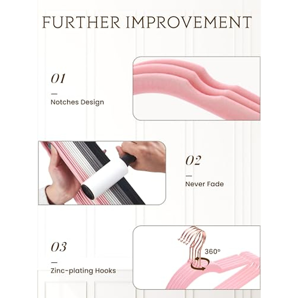 Smartor Pink Velvet Hangers - 50 Pack, Felt Hangers Non Slip Rose Gold Velvet Hangers, Heavy Duty Felt Hanger Flocked Hangers as Coat Hangers, Suit Hangers - Heavy Duty Clothes Hangers Velvet - Pink