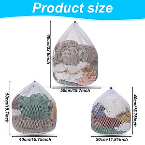 3 Pcs Mesh Laundry Bags Large Washable Laundry Bags Mesh Wash Bags with Drawstring Closure Mesh Washing Bags for Delicates Clothes Bed Linen Toys College Dorm Apartment, 3 Size