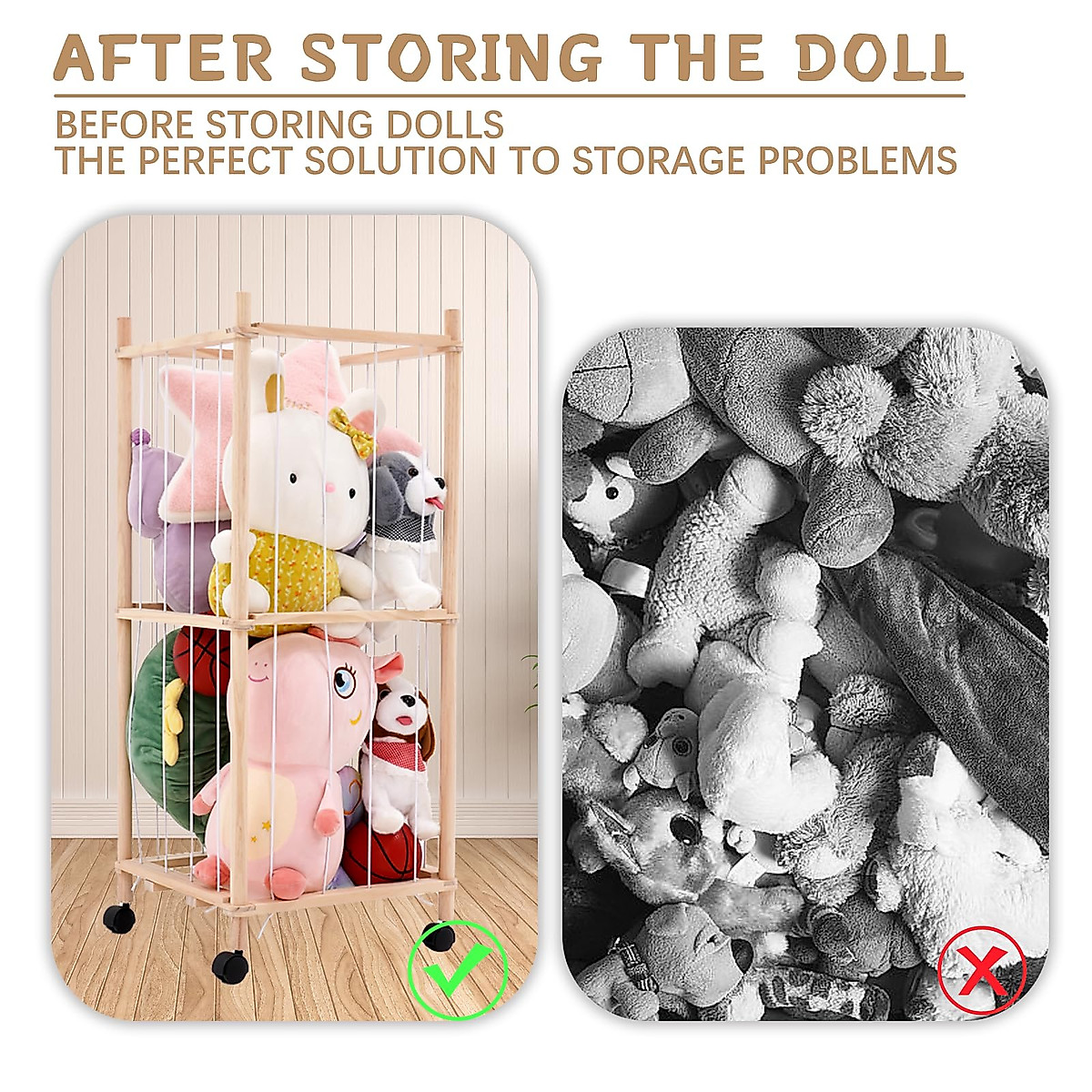 Stuffed Animal Storage, Stuffed Animal Zoo Wood Storage Box with 360° Brake Wheels, Toy Organizer Plush Toy Holder Nursery Room Organizer Zoo Cage for Kids Playroom, Bedroom, Nursery