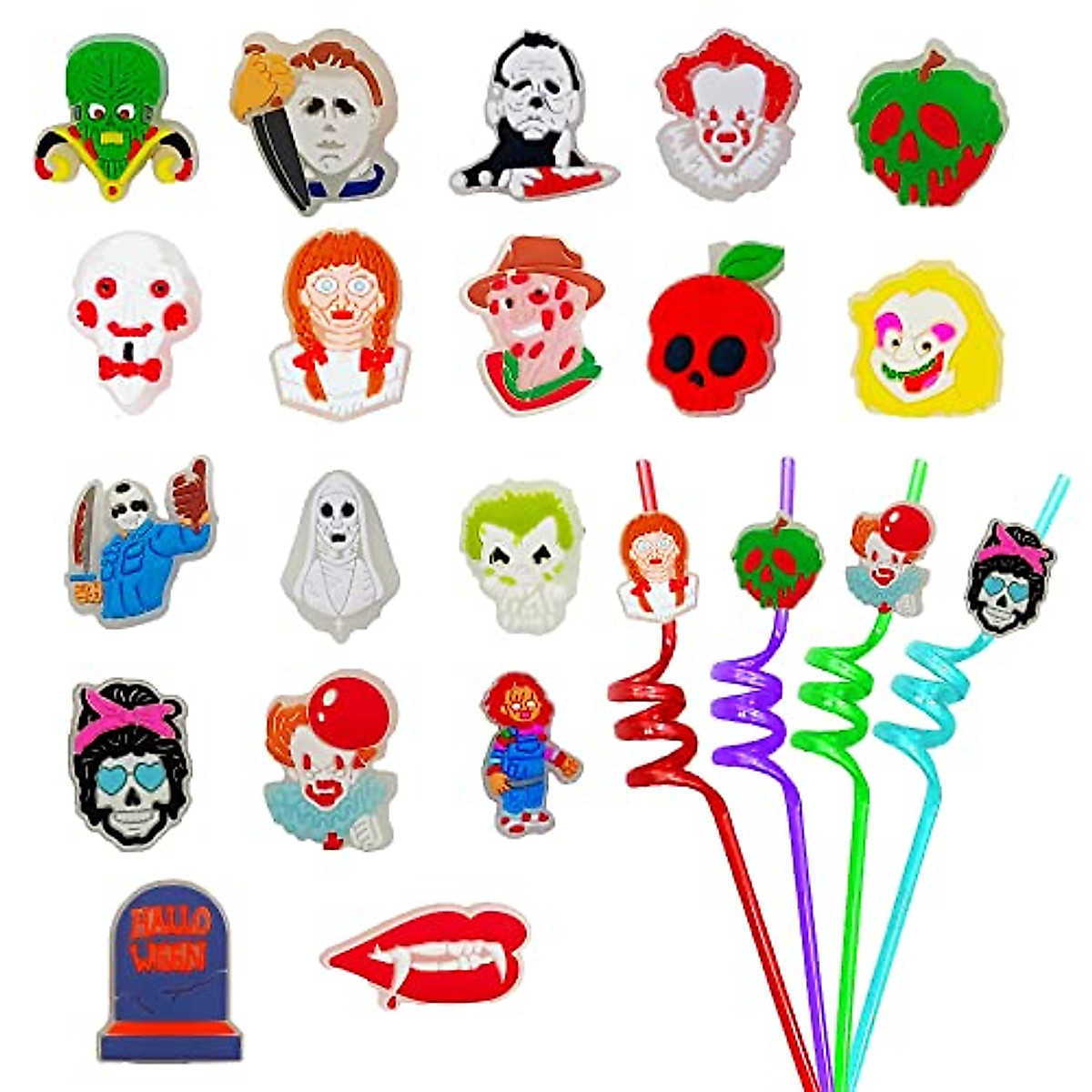 18Pcs Halloween Straw Toppers Glowing Cartoon Charms Cute Ghosts Skull Straw Tips for Halloween Party PVC Straw Decoration(SUITABLE FOR3-6MM/0.11-0.23IN STRAW)…