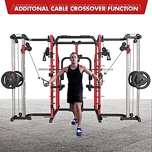 SPART Multi-Functional Power Cage, Power Rack Smith Machine with LAT Pulldown, PEC Fly, Cable Crossover, Landmine, Squat Rack with Full Body Training Attachments, Strengh Workout Machine for Home Gym