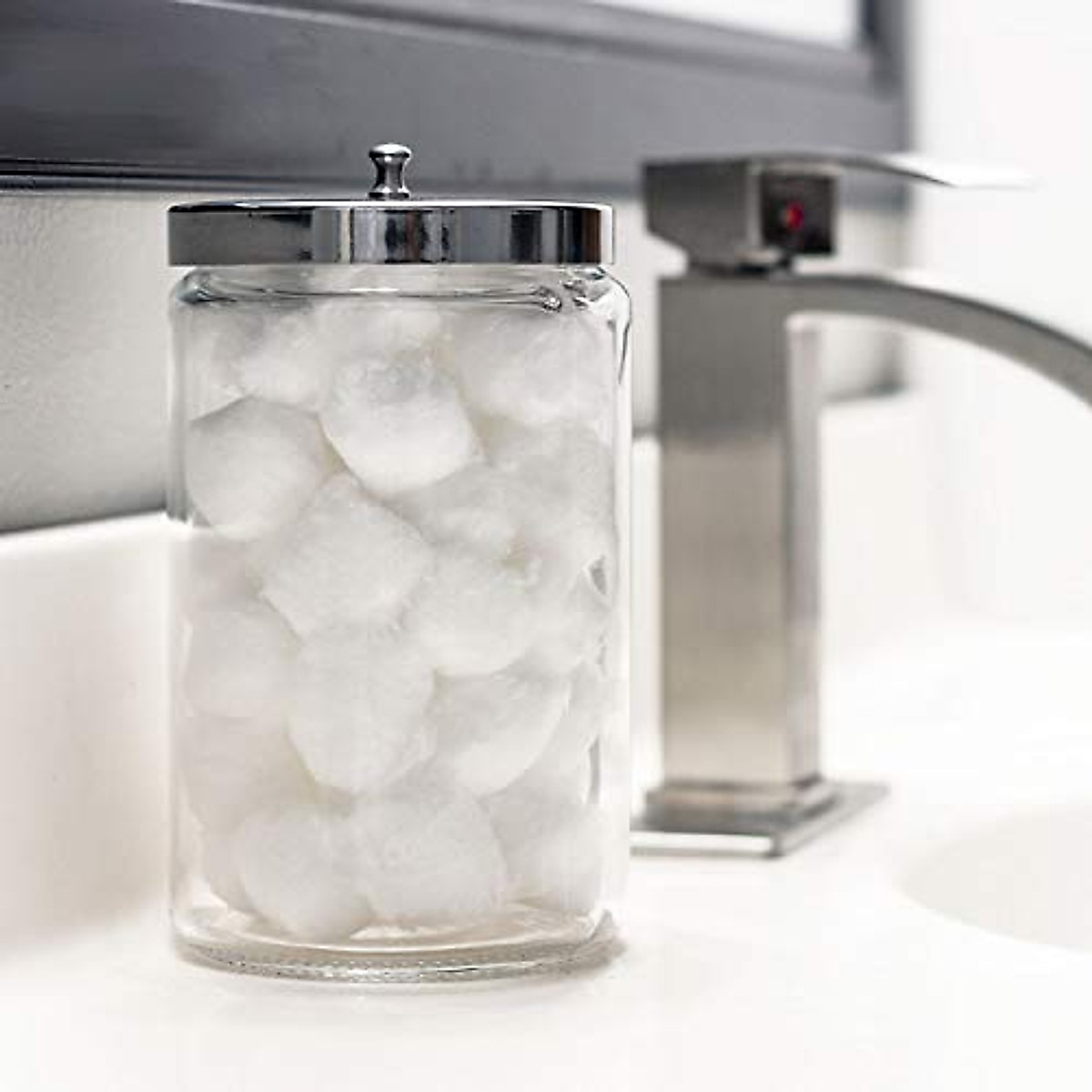 MABIS Decorative Storage Apothecary Clear Glass Jar for Kitchen, Bathroom or Laundry Organization, Medical Sundry Jar with Metal Lid, 4.1 x 3.9 x 7 inches