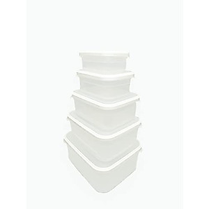 Helsim White 10-Piece Containers Set with Lids for Storage, Lunch, and Meal Prep, Dishwasher & Microwave Safe