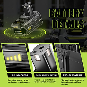 VINIDA 2Packs P108 6.0Ah Replacement for Ryobi 18V Battery Lithium P104 P105 P102 P103 P107 P109 P108 Compatible with Ryobi Battery 18Volt Cordless Tools