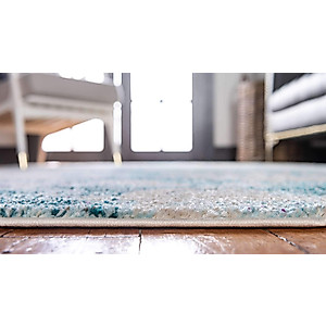 Unique Loom Positano Collection Coastal Modern Coral Lobster Shells Light Blue Runner Rug (2' x 7')