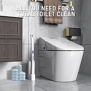 KOKL Disposable Toilet Brush, Toilet Bowl Cleaner Brush with 50PCS Toilet Brush Refills, Toilet Cleaner Refill Pads, Disposable Toilet Bowl Brush and Storage Caddy for Bathroom Cleaning(1-Set)
