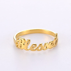 LIKGREAT Faith Strength Engraving Blessed Ring Thin Finger Ring Inspirational Pray Religious Ring for Women (Gold tone, 8)