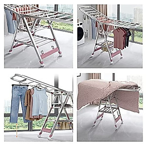 Shenairx Clothes Drying Rack Folding Indoor,Foldable 3-Level Laundry Drying Rack,Free-Standing Drying Rack,with Height-Adjustable Wings,Sock Clips,for Clothes,Sheets,Shoes(180cm)