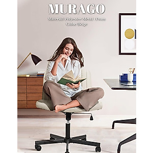 Murago Criss Cross Chair with Wheels, Extra Wide Cross Legged Office Desk Chair, Plus Size Swivel Vanity Chair, Height Agjustable Chair, Beige
