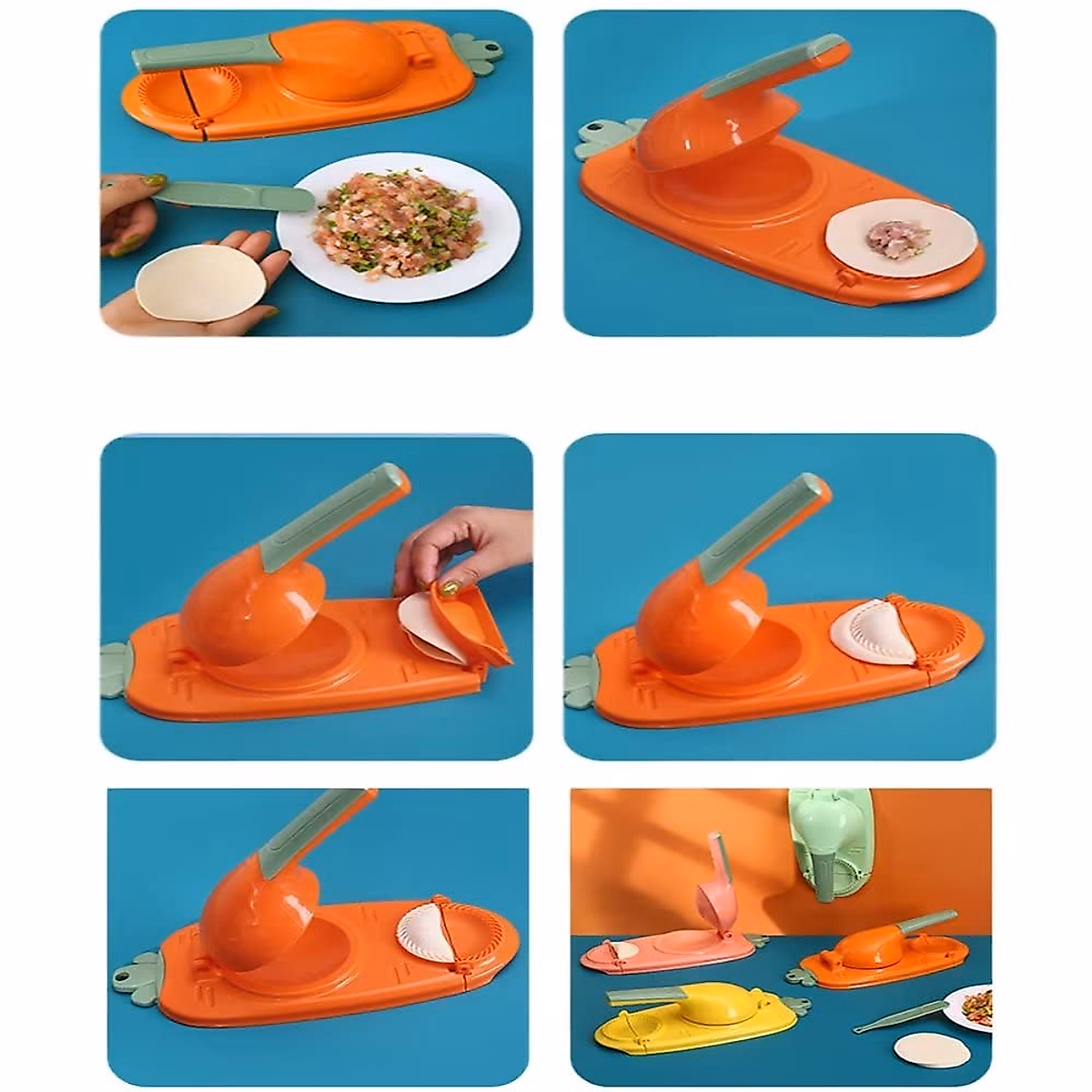 CORNICIONE 2 in 1 Portable Dumpling Maker,Cookie Press Machine,Multi-function DIY Manual Dumpling Press Molds Set,Suitable for Adults and Children（Orange）