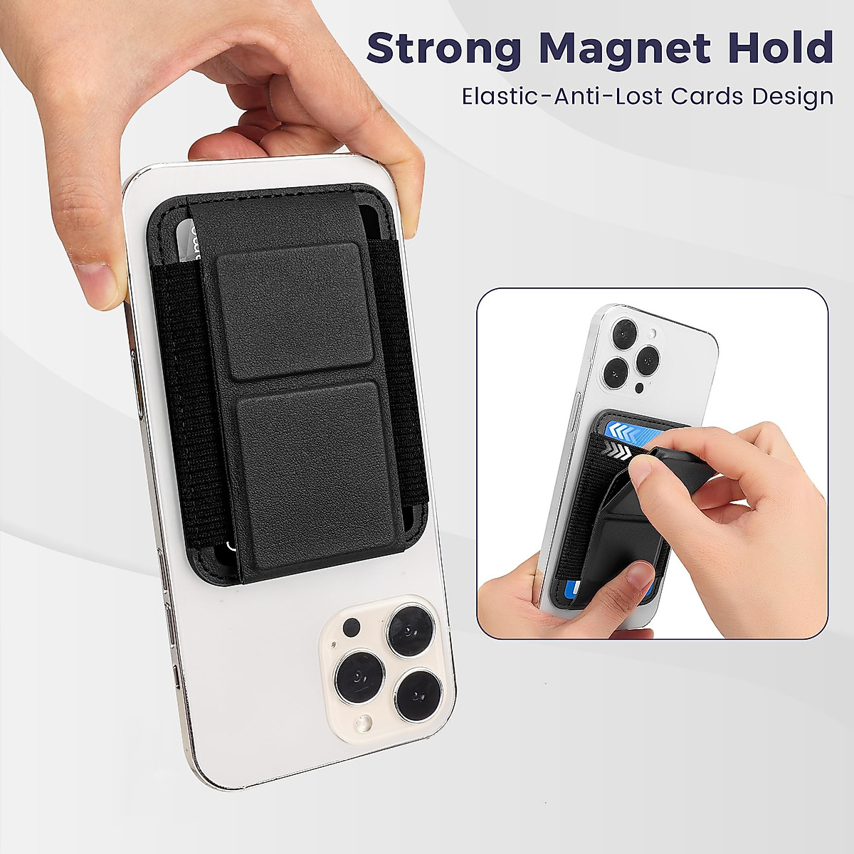 Morojular Magnetic Wallet, MagSafe Wallet Stand for iPhone 16/15/14/13/12 Series, RFID Blocking Magnetic Card Holder, Vegan Leather, Fit 6 Cards (Black)