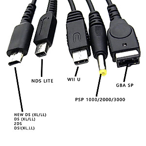 5 in 1 USB Charging cable for New DS, 3DS, 2DS, DSI, NDS Lite, Wii U, PSP, GBA SP