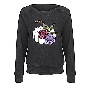 Instant Message - Flowers Inside Pumpkin - Ladies Lightweight French Terry Pullover - Size 4X Heather Charcoal