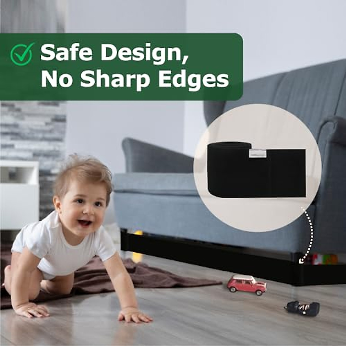 ECOHomes Under Couch Guards Toy Blocker - Strap Barrier for Under Sofa, Bed & Furniture Bottom Stop Things from Going Under | Easy to Install Gap Bumper Stopper for Toys (9 Ft by 1.5 Inch)