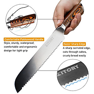 Kitory Bread Knife 8" Serrated Slicing Knife, Ultra Sharp Bread Cutting Knife, Cake Knife Bread Cutter with German High Carbon Stainless Steel Blade&Ergonomic Handle, 2023 Gifts