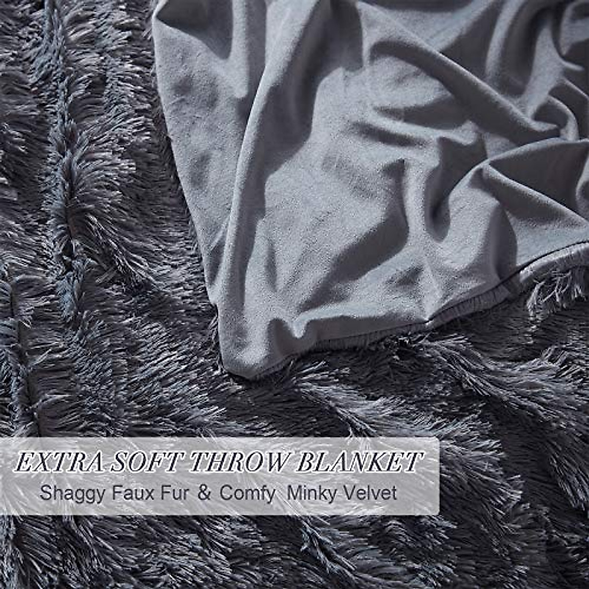 NexHome Soft Shaggy Faux Fur Blanket Throw Blanket 50" x 60", Solid Reversible Fluffy Cozy Comfy Microfiber Long Faux Fur Decorative Blankets for Sofa Couch Bed Chair Photo Props,Light Gray