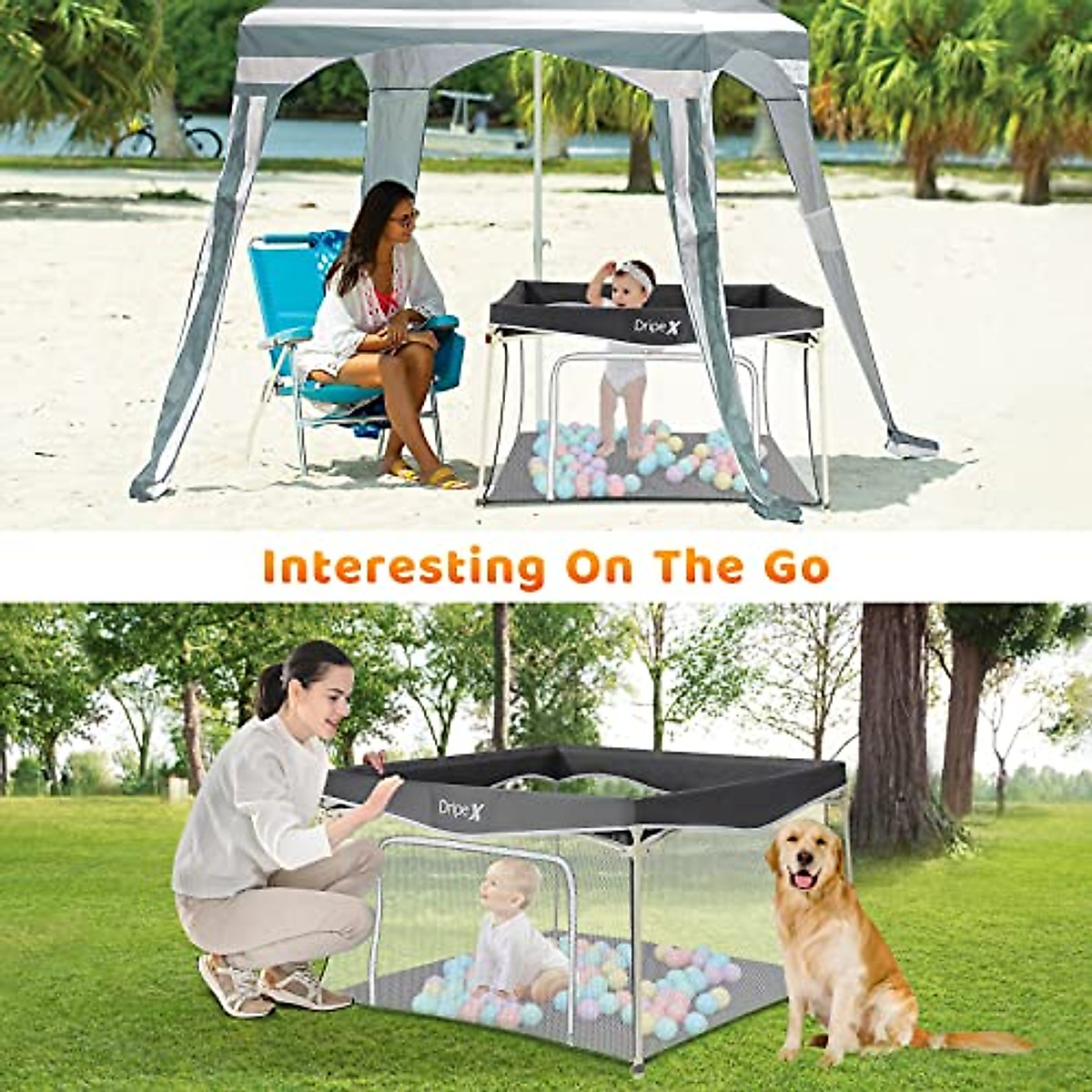 Foldable Playpen, Dripex Baby Playpen with Mat, Collapsible Baby Playpen, Playpen for Babies and Toddlers, 43" x 43" Baby Play Yard for Indoor&Outdoor