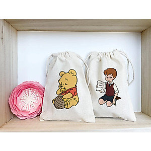 DAYIMG Winnie Party Favor Bags Cotton 8 Pack Small Drawstring Goody Bag Cute Pooh Baby Shower Decorations 1 St Birthday Party Supplies