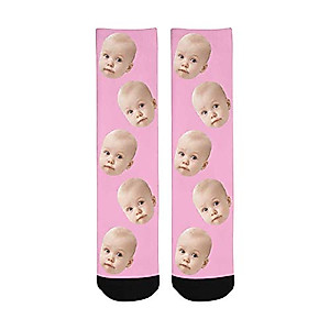 MyPupSocks Custom Printed and Personalized Socks 5 Baby Children Faces Crew Socks Unisex for Papa Pink