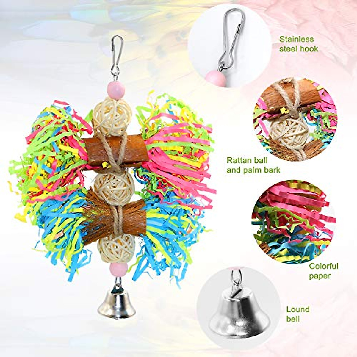 BWOGUE Bird Chewing Toys Parrot Shredder Toy Shred Foraging Hanging Cage Toy for Conure Cockatiel African Grey Amazon (3 Pack)