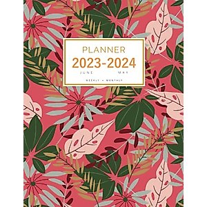 Planner 2023-2024: 8.5 x 11 Weekly and Monthly Organizer from June 2023 to May 2024 | Massive Tropical Leaf Design Red