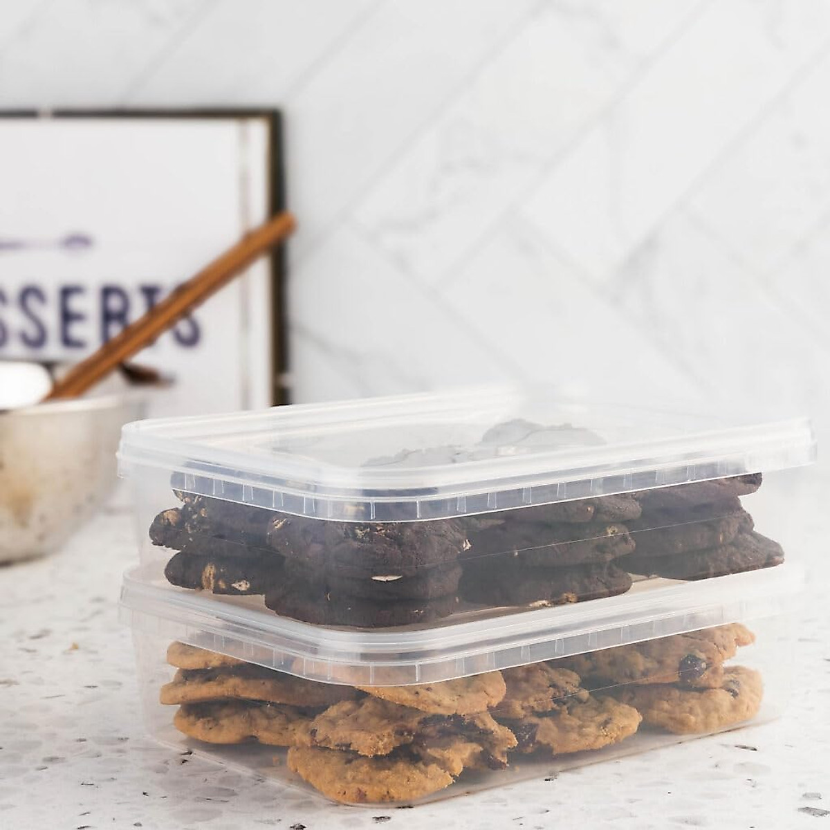 50 oz Rectangular Clear Food Storage Containers with Lids - Stackable, Tamper Proof, BPA Free, Recyclable, Space Saver, Airtight Container, Kitchen Storage, Meal Prep, Take Out, Deli Container (5)