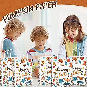 AnyDesign 16Pcs Happy Fall Gift Bags Maple Leaves Pumpkin Paper Bags with Handle for Thanksgiving Day Fall Themed Wedding Birthday Bridal Shower Party Favors, 5.9 x 8.3 x 3.2 Inch