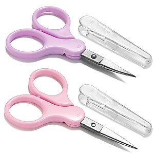 3.5" Sharp Small Craft Scissors all Purpose, Precision Straight and Curved Fine Tips for Thread Yarn Fabric Cutting, Mini Scissors with Protective Cover, Ideal for Sewing, Embroidery, Beauty, Crochet