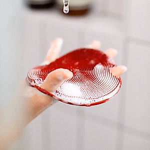 Boie USA Flat Body Scrubber - Soft Silicone-Like Exfoliating Shower Scrubber & Body Cleansing Brush - Stick-to-Wall Loofah Replacement - Antimicrobial Body Exfoliator for All Skin Types - Blue