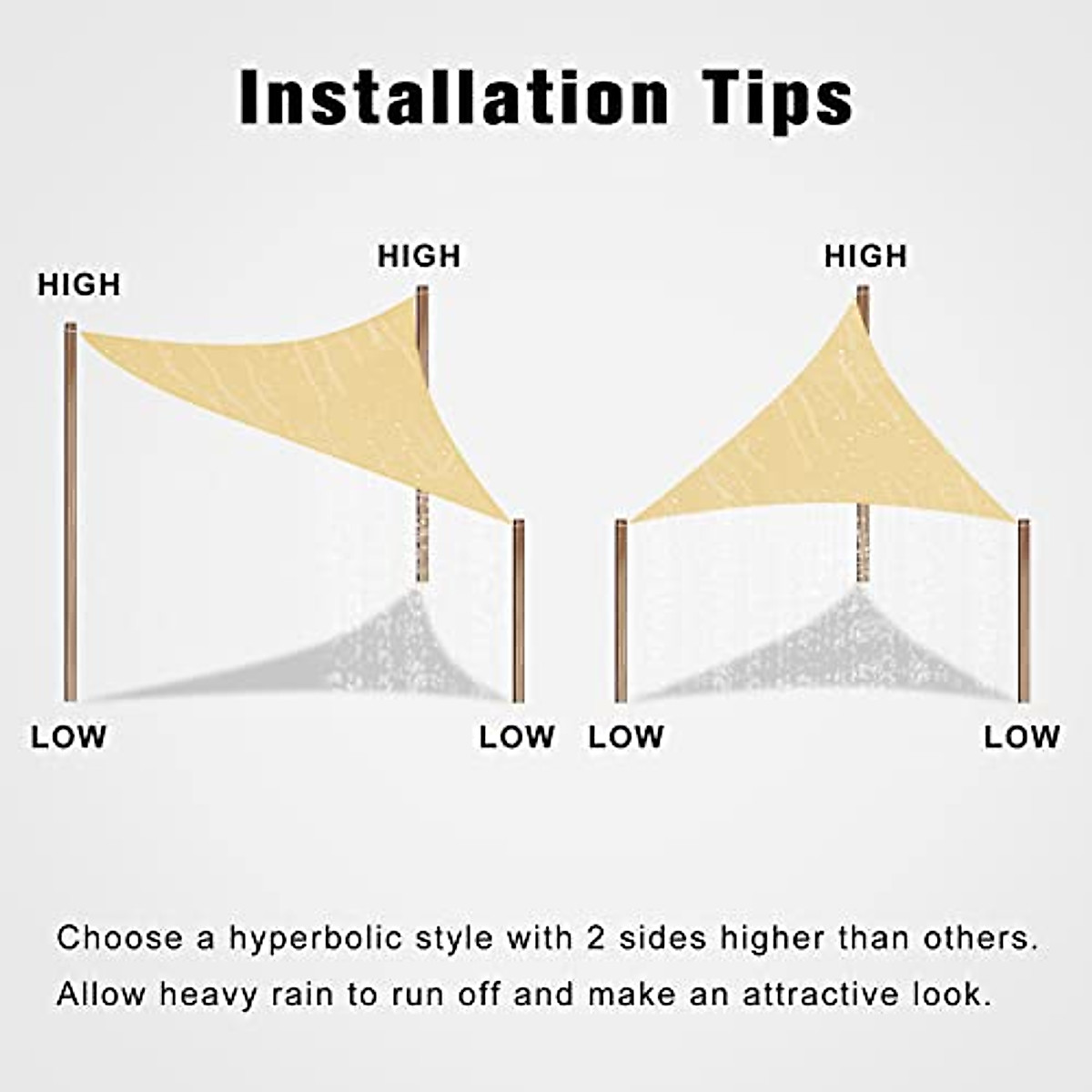 MR. COVER Triangle Sun Shade Sail 16 x 16 x 16 ft Rectangle for Patio Garden Backyard Outdoor Facility, Rip-Resistant & UV-Block, Double Stitched, Sand Color