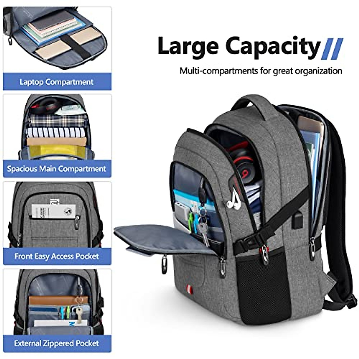Bagsure Travel Laptop Backpack, Business Water Resistant Laptop Backpack with USB Charging Port, College Bag for Men & Women
