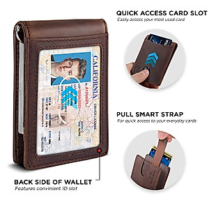 SERMAN BRANDS RFID Blocking Slim Bifold Genuine Leather Minimalist Front Pocket Wallets for Men with Money Clip Thin Gift (Texas Brown 1.S)