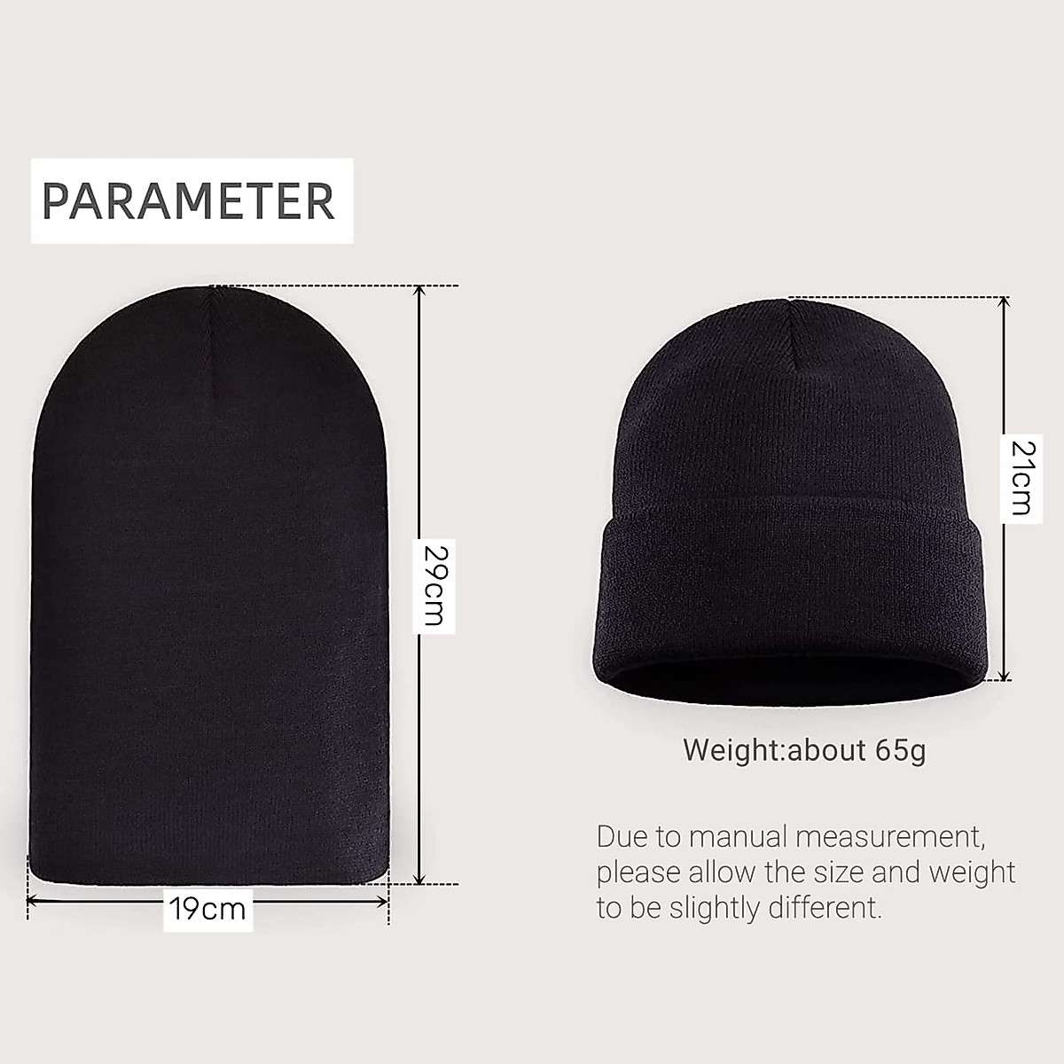 2-Pack Men's Standard Daily Beanie Hat Classic Cuffed Plain Skull Knit Winter Cap for Men & Women Warm Snug Slouchy Soft Headwear Unisex (Black&Dark Grey 2pcs)