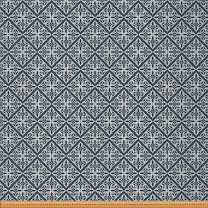 Feelyou Geometric Fabric by The Yard, Retro Floral Flowers Upholstery Fabric for Chairs, Abstract Geometry Art Decorative Fabric for Upholstery and Home DIY Projects, 1 Yard, Blue White