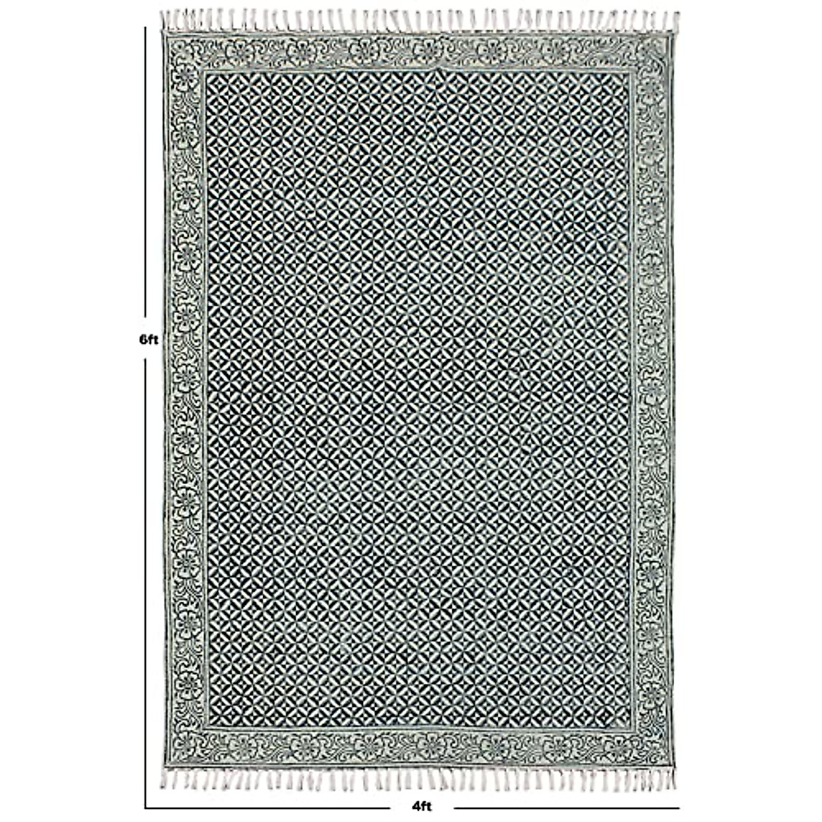 Casavani Hand Made Cotton Dhurrie Floral Blue & Beige Tassel Rug Easy Care Washable Rugs for Doormat Entryway Living Room Bedroom Hallway Balcony 12x15 Feet