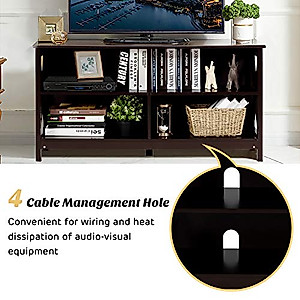 Tangkula TV Stand for TVs up to 55 Inches, 47" Farmhouse Entertainment Center with 4 Open Shelves & Built-in Cable Holes, TV Console Table with X-Shaped Frame for Living Room (Brown)