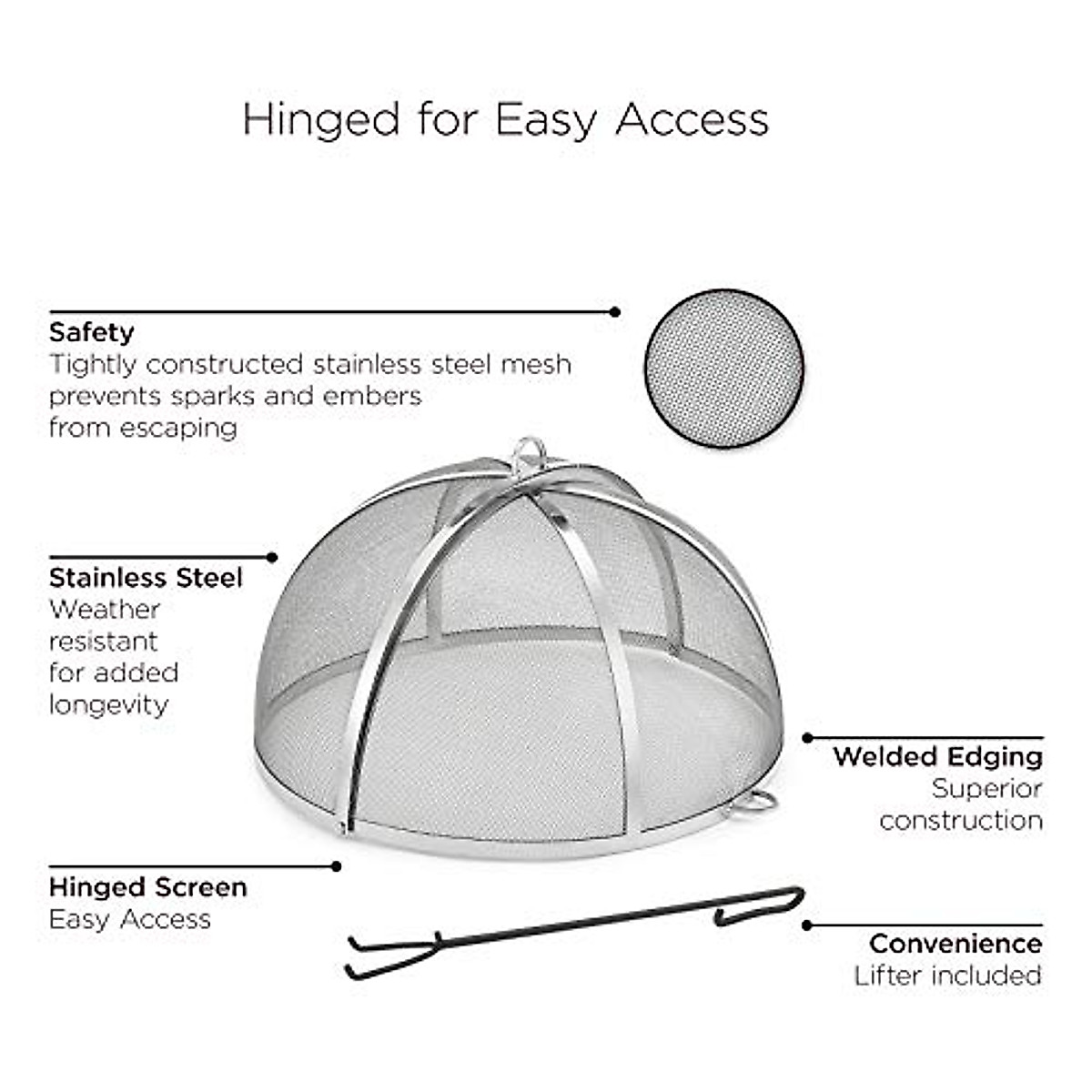 Good Directions 774SS Heavy Duty Fire Pit Spark Screen with Lifter Hinged for Easy Access, 25 Inch, Stainless Steel