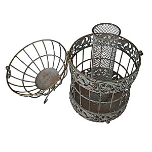 Westcharm 13 in. Caged Squirrel Proof Bird Feeder for Small Songbirds, Tall Rustic Metal Hanging Bird Feeder for Garden, Mesh Peanut Bird Feeder for Patio Yard - Verdigris 3.5 Cups Seed Capacity