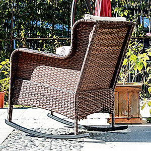 SUNSITT Outdoor Resin Wicker Rocking Chair with Olefin Cushions, Patio Yard Furniture Club Rocker Chair, Brown Wicker & Beige Cushions