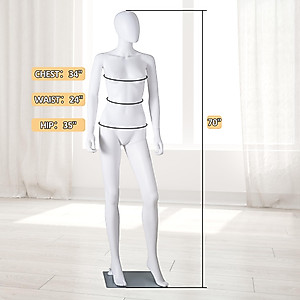 Spurgehom 70" Female Mannequin Torso Dress Form Adjustable Clothing Mannequins with Metal Stand Plastic Realistic Full Body Mannequin Display, White