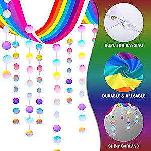 Spiareal Hanging Rainbow and Cloud Ceiling Decorations Rainbow Party Ceiling Decorations with Rainbow Paper Garland Circle Dots Rainbow Party Decorations for Birthday Wedding, Baby Shower, Classroom Streamers
