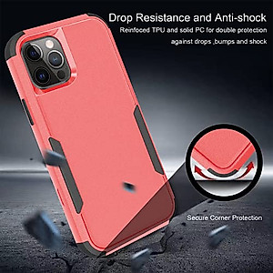 Huness Case for iPhone 12 Pro Case & iPhone 12 Case + Tempered Glass Screen Protector Heavy Duty Protection Shockproof Drop Proof 3 in 1 Commuter Case - Red