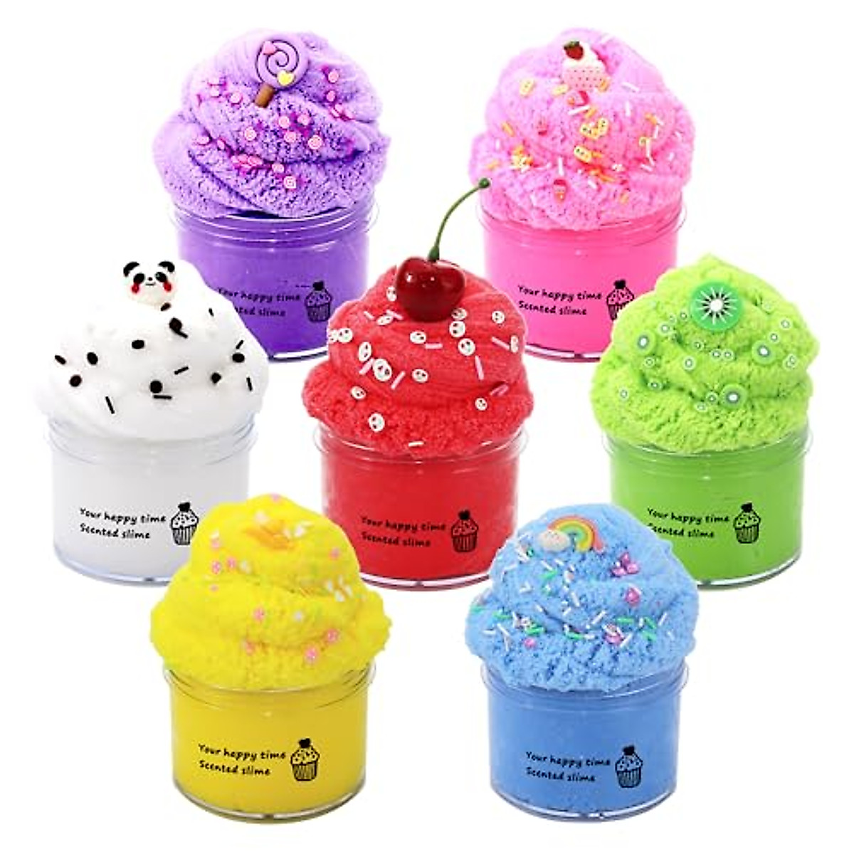 Cloud Slime Kit 7 Pack, Non-Sticky and Super Soft Stress Relief Toy Scented DIY Slime Rainbow Slime for Boys and Girls