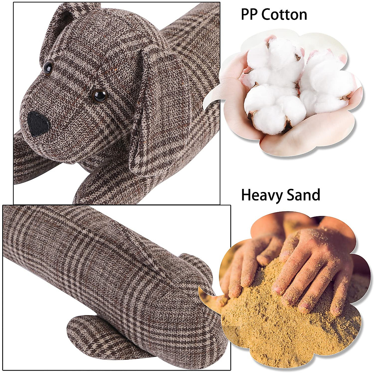 CERAYOU Dog Fabric Under Door Draft Stopper, 3LB Heavy Duty Decorative Soundproof Door Draft Blocker, 34 Inch Animal Energy Saving Draft Guard, Plaid